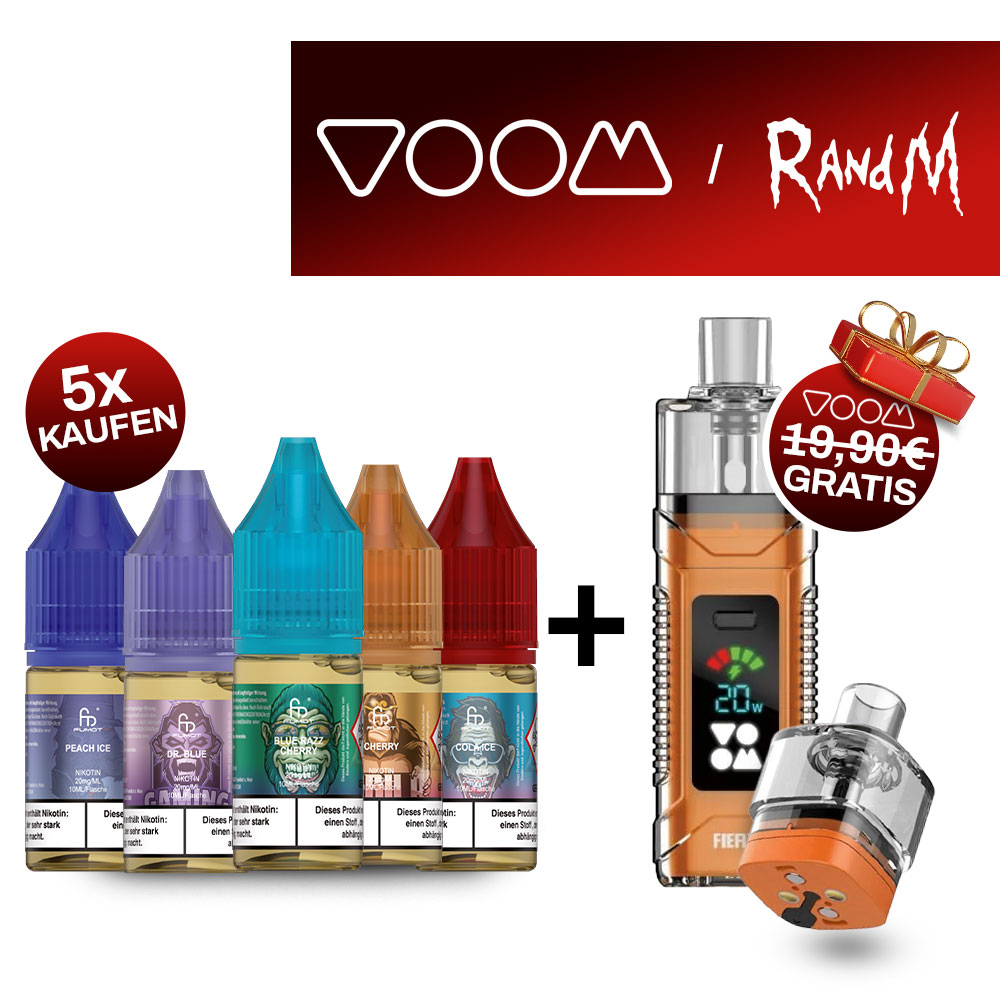 5x RandM Liquid + Voom Fiery Akkuträger Gratis | 24vapestore.de